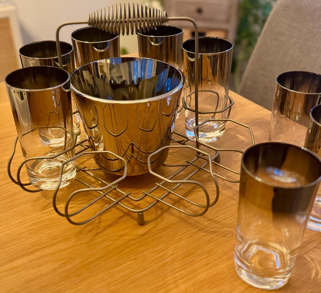 Vintage Mid-century Dorothy Thorpe Fade Ombré Bar Set in Caddy With 8 ...
