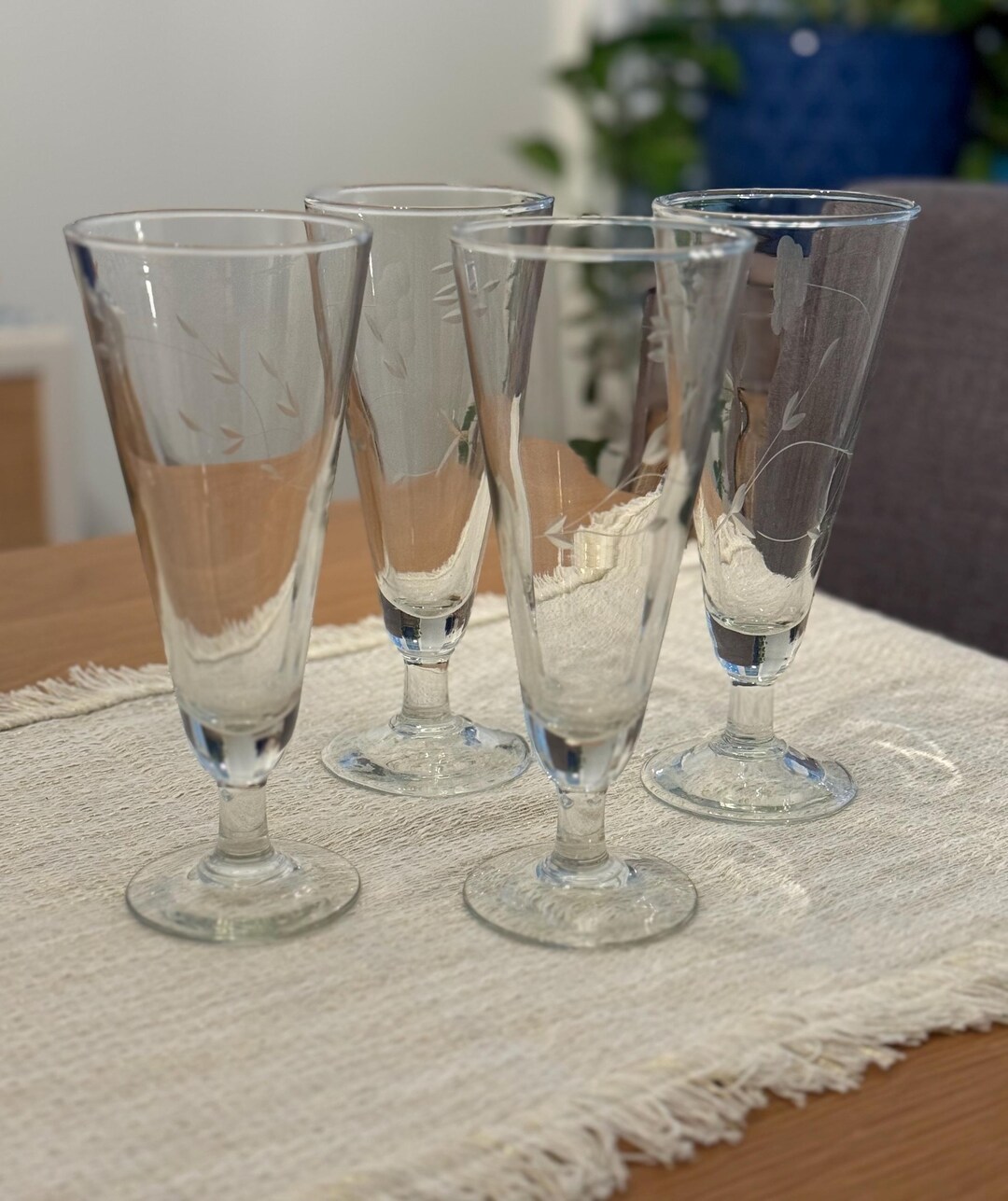 Princess House Heritage Etched Footed Pilsner Glasses 442 Set of 4 - Etsy