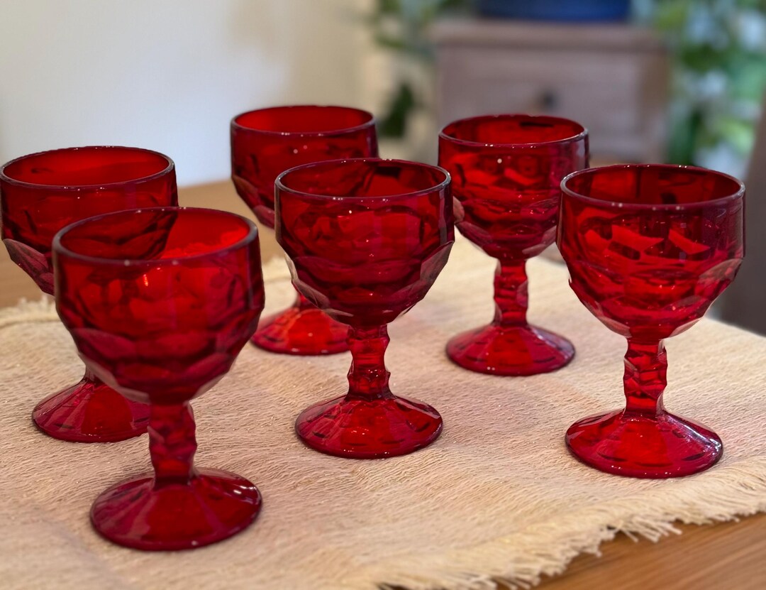 Set of 6 Vintage Mid Century Viking Georgian Ruby 4 Oz. Stemmed ...