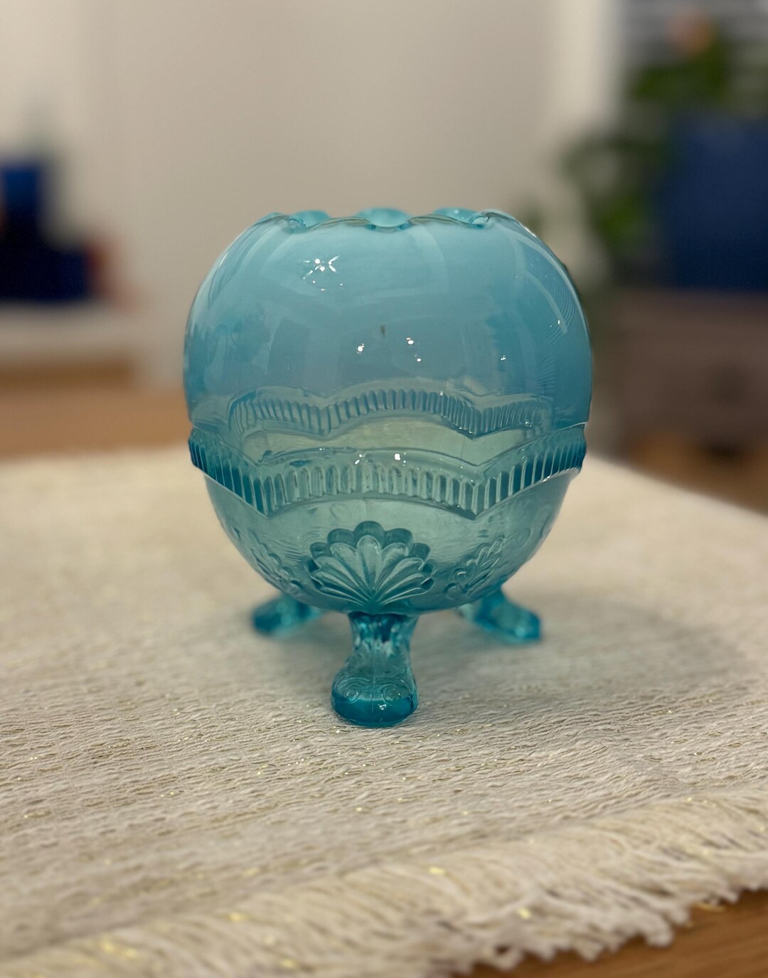 Antique Model Flint Glass Co Wreath & Shell Footed Rose Bowl Manila ...