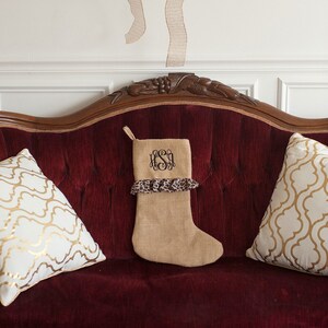 Cheetah Ruffle Burlap Christmas Stocking-monogram Included-ruffle ...