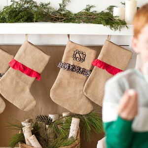 Cheetah Ruffle Burlap Christmas Stocking-monogram Included-ruffle ...