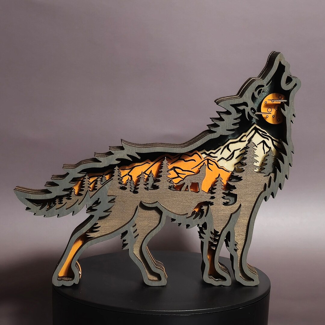 Multi-layered 3D Wooden Wolf - Etsy