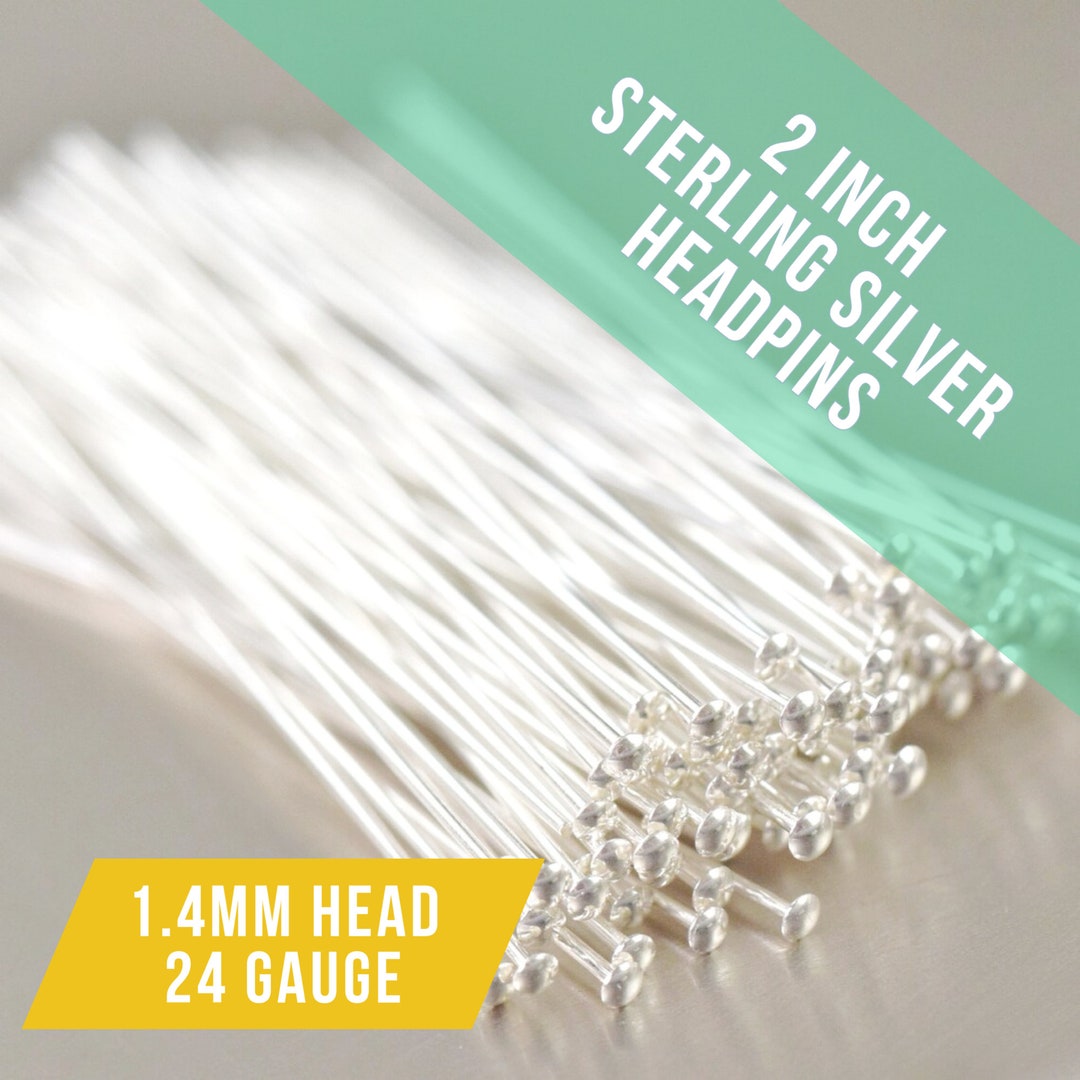 2 Inch, 1.5 Inch or 1 Inch Sterling Silver Headpins 24 Gauge, Domed 25 ...