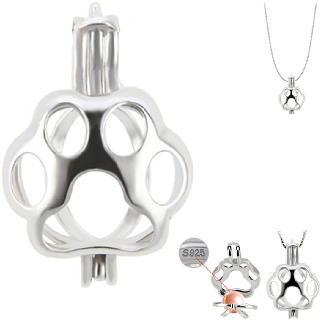 USA | Solid Sterling Silver Pearl Cage PAW Animal Pendant Only | or U ...
