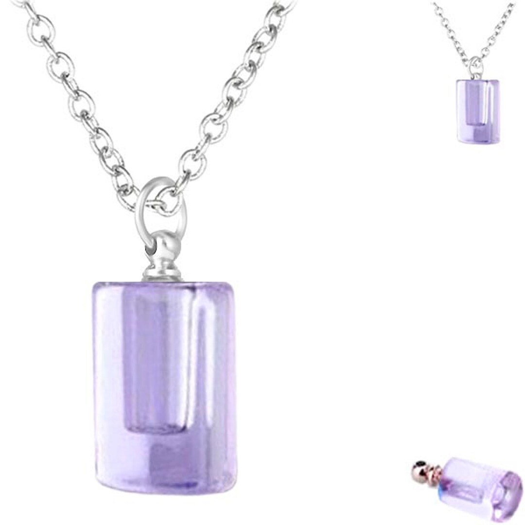 USA | Crystal KEEPSAKE Cylinder Locket Necklace, PURPLE Glass Vial ...