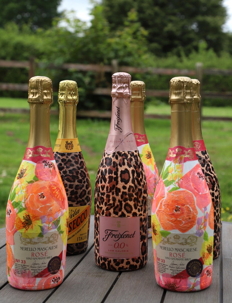 Hand Decorated Prosecco/wine Bottles Decoupage Bottles - Etsy