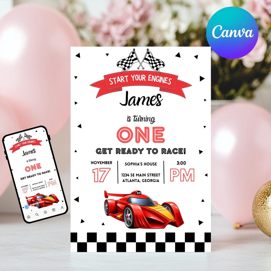 Editable Race Car Birthday Invitation, Racecar Party, Racing Party ...