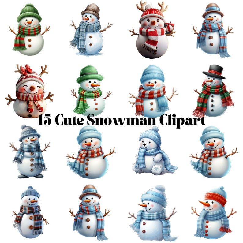 15 PNG Watercolor Cute Snowman Clipart- Christmas Snowman Clipart ...