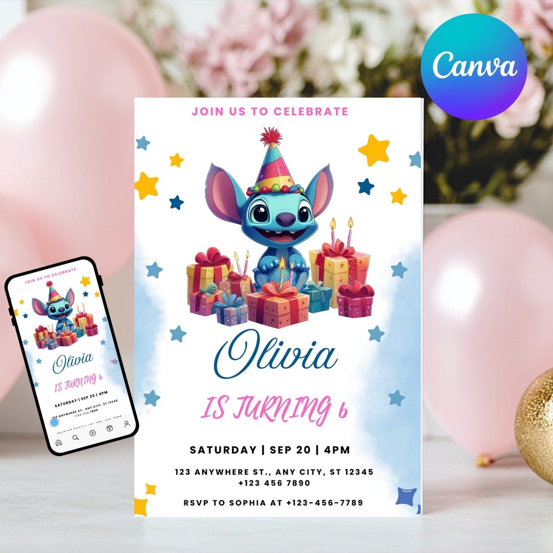 Editable Stitch Birthday Invitation Template, Printable Birthday Party ...