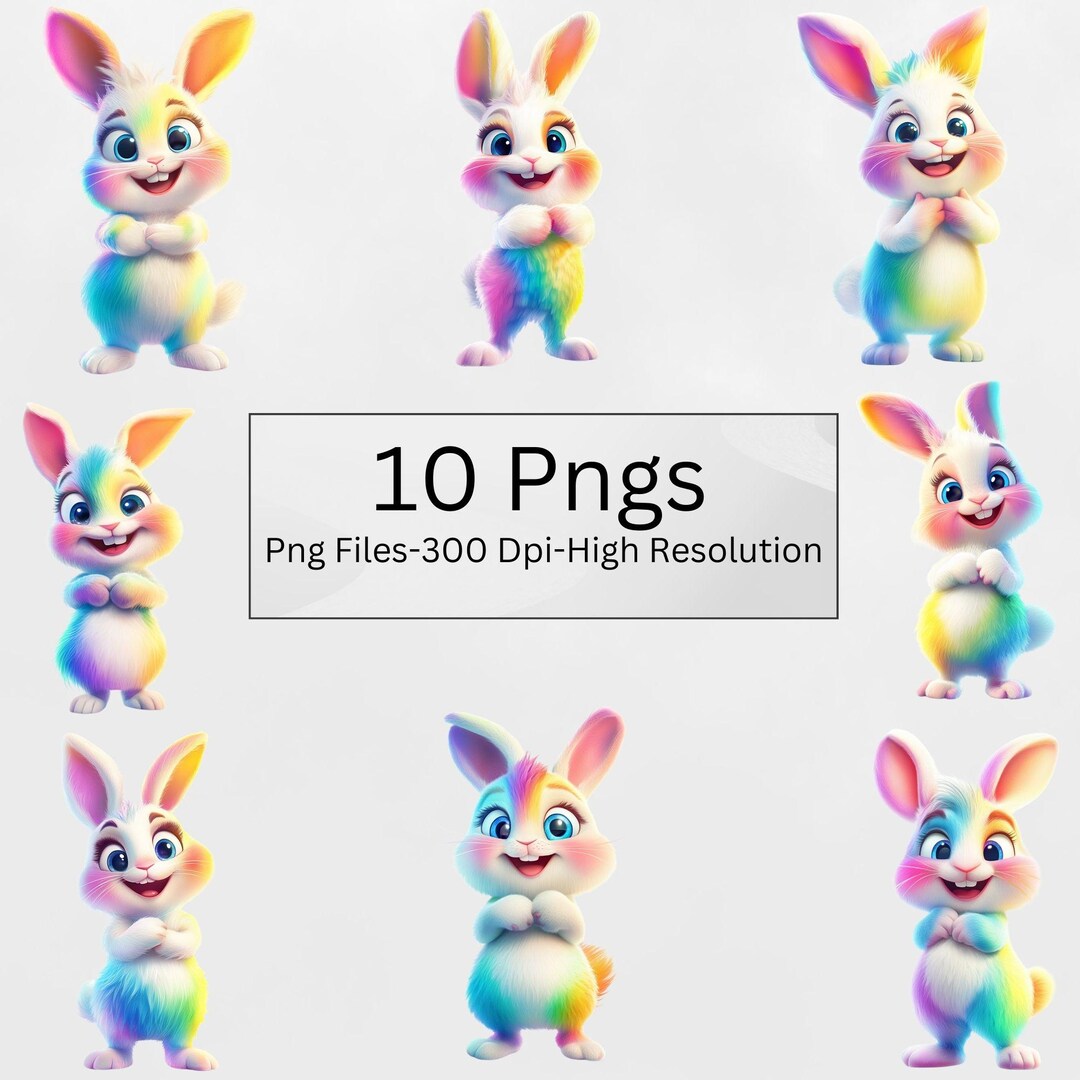 Rainbow Bunny Easter Clipart Bundle, Bunny Clipart PNG, Colorful Bunny ...