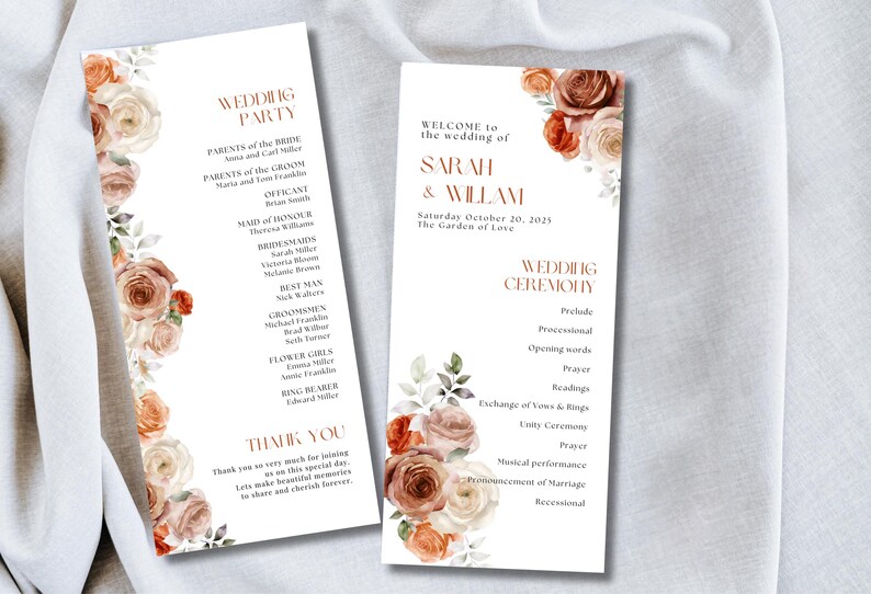 HAZEL. Fall Wedding Program Template, Editable Template Program, Floral Wedding Program, Autumn ...