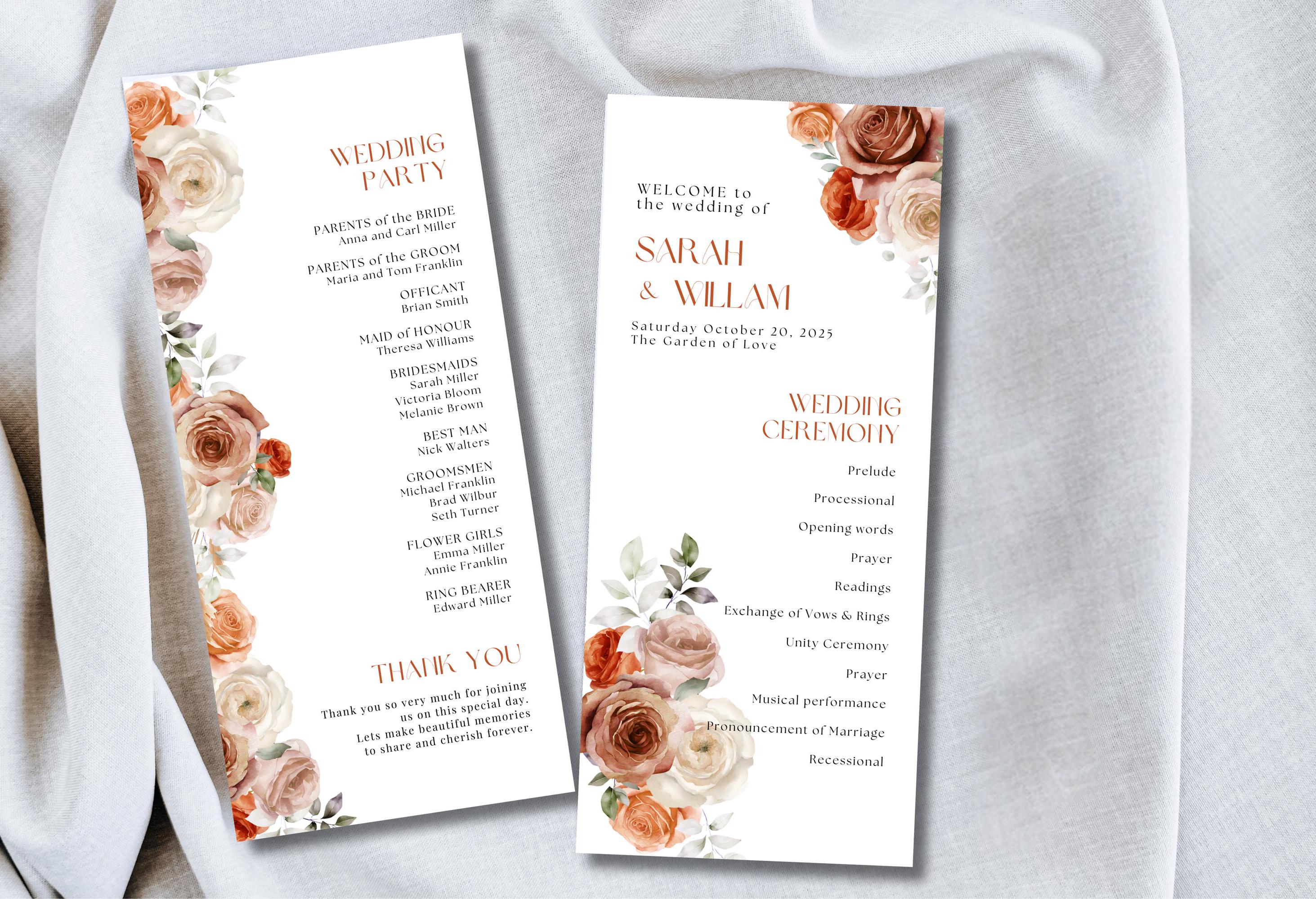 HAZEL. Fall Wedding Program Template, Editable Template Program, Floral ...