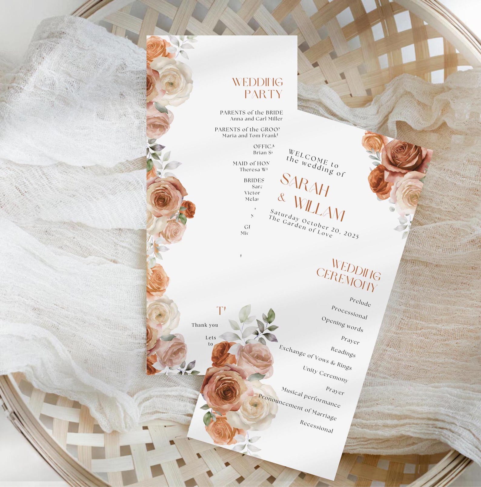 HAZEL. Fall Wedding Program Template, Editable Template Program, Floral ...