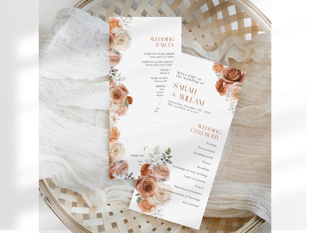 HAZEL. Fall Wedding Program Template, Editable Template Program, Floral ...