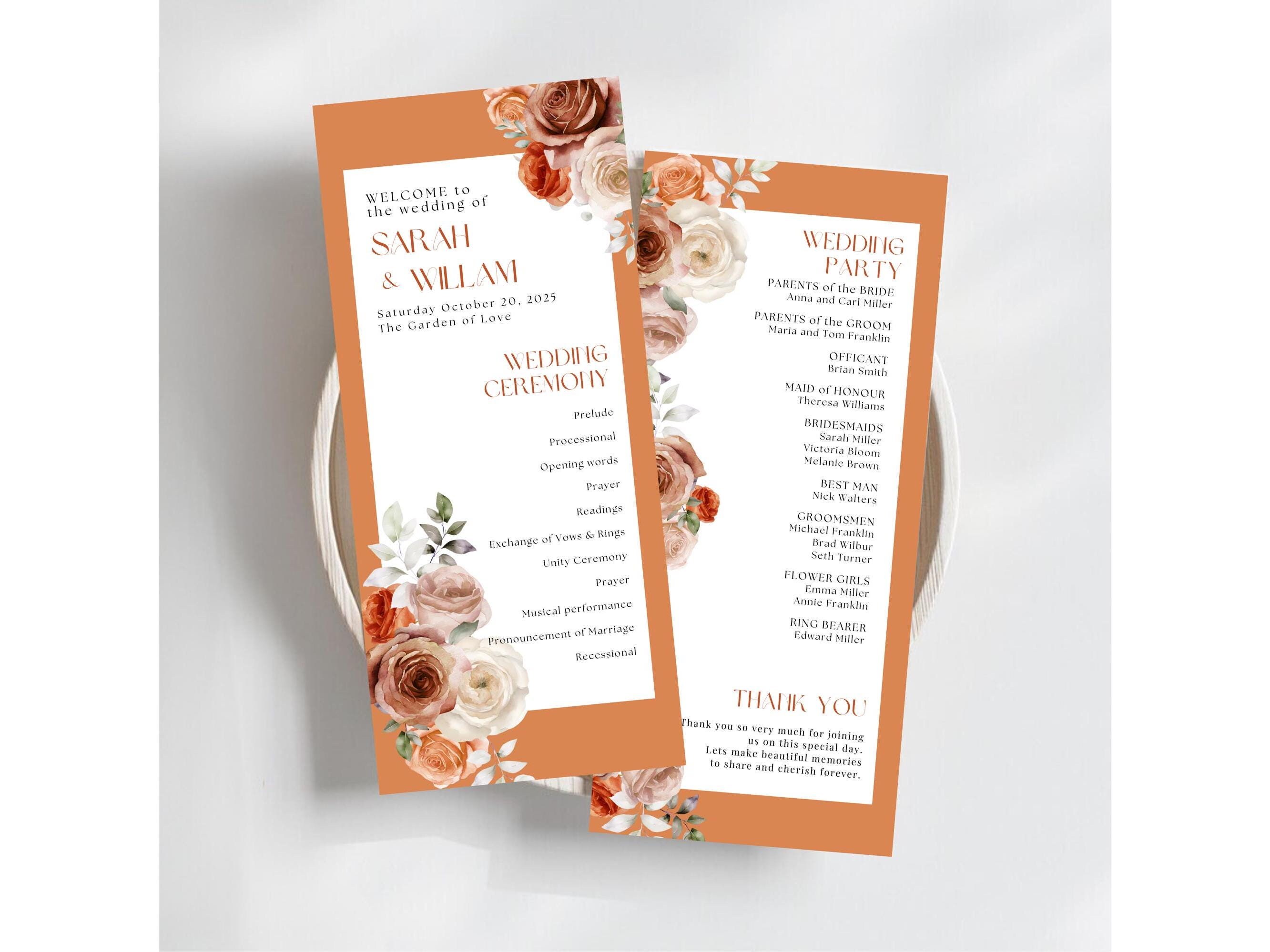 HAZEL. Fall Wedding Program Template, Editable Template Program, Floral ...