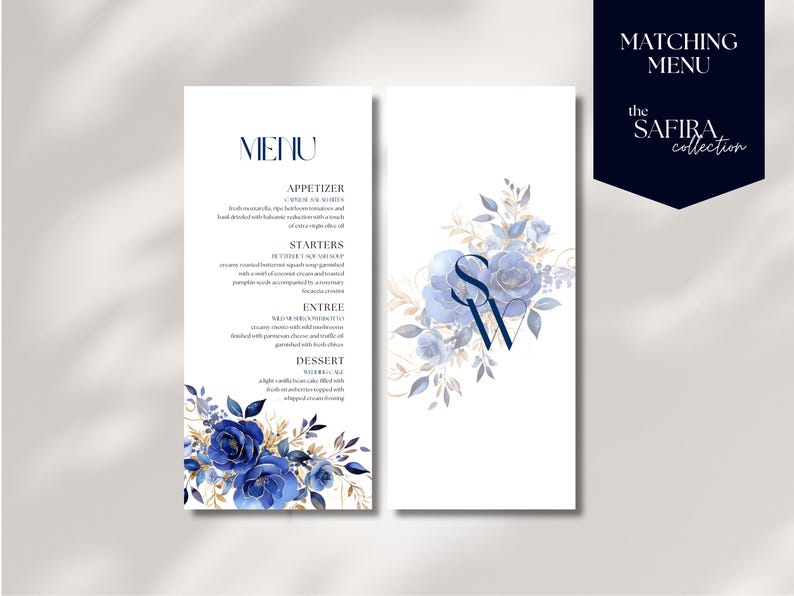 SAFIRA. Royal Blue Wildflower Wedding Program Template: Editable Boho ...