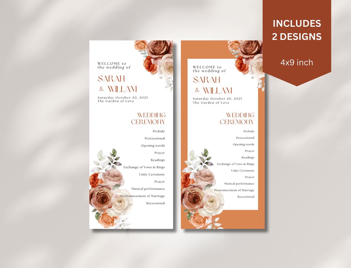 HAZEL. Fall Wedding Program Template, Editable Template Program, Floral ...