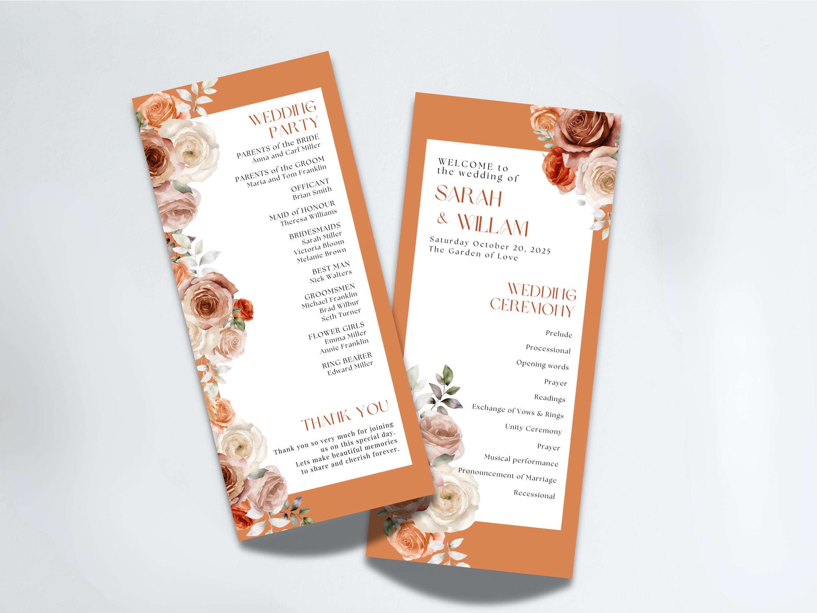 HAZEL. Fall Wedding Program Template, Editable Template Program, Floral ...
