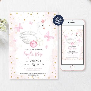 Swan Birthday Invitation, Swan Invitation, Swan Princess Invitation ...