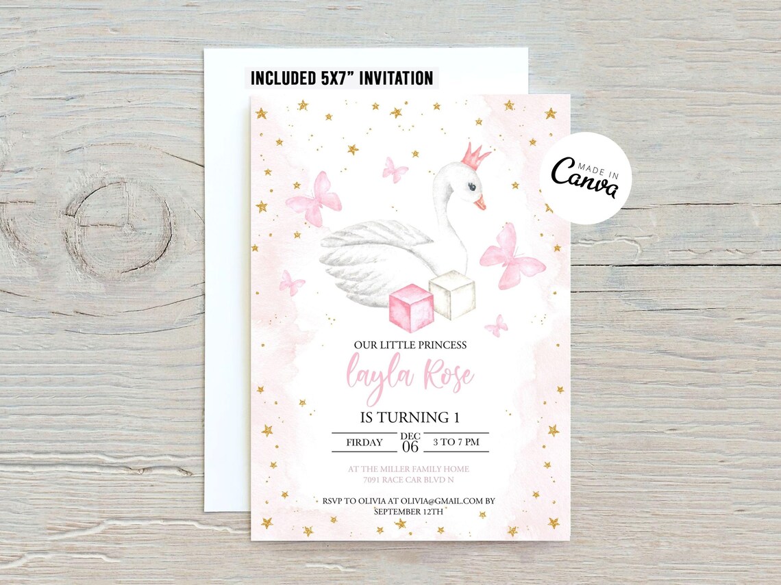 Swan Birthday Invitation, Swan Invitation, Swan Princess Invitation ...