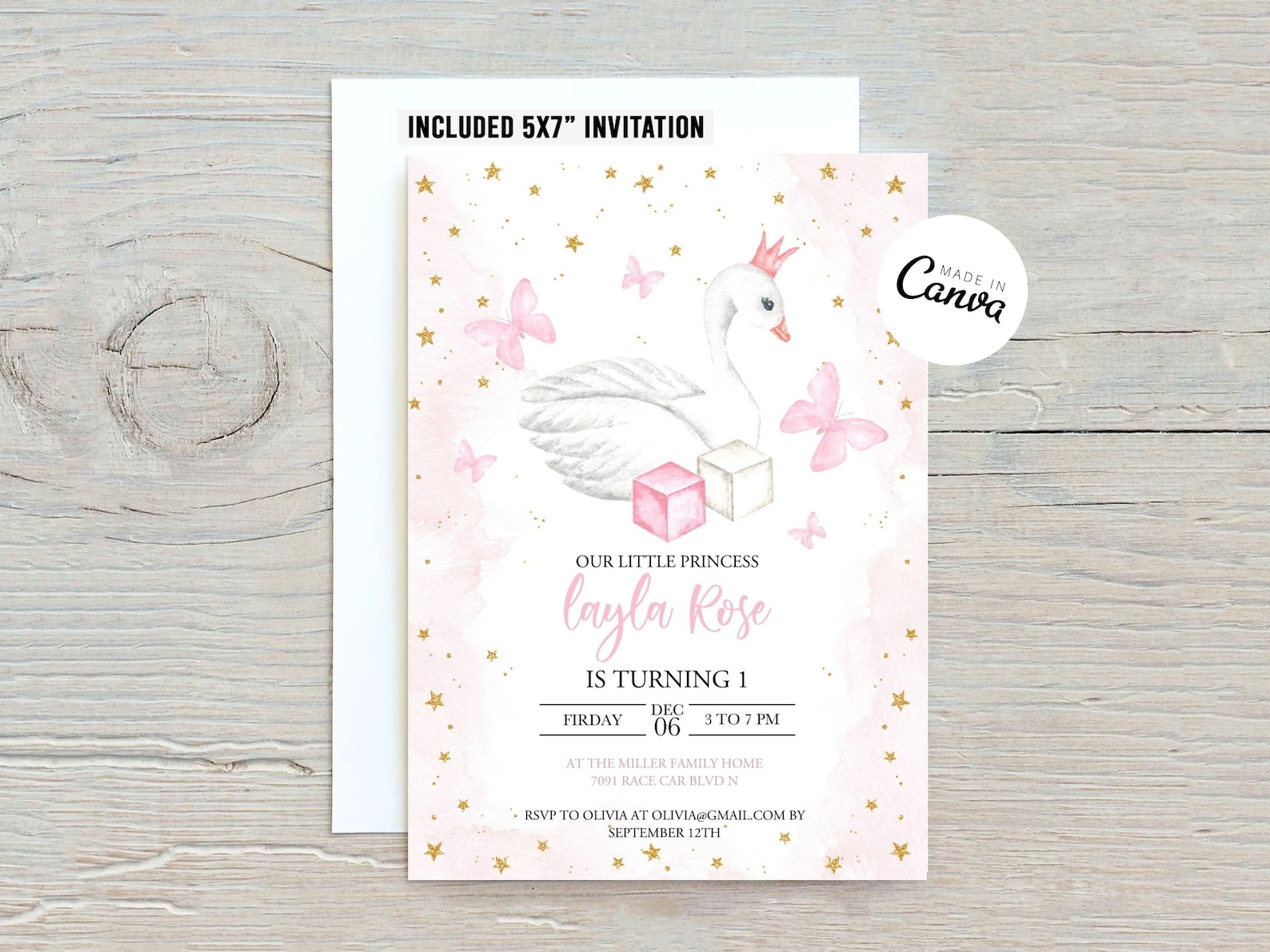 Swan Birthday Invitation, Swan Invitation, Swan Princess Invitation ...