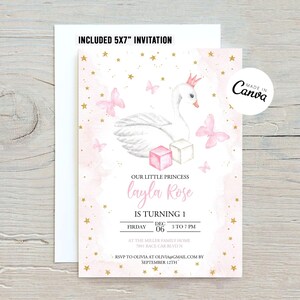 Swan Birthday Invitation, Swan Invitation, Swan Princess Invitation ...