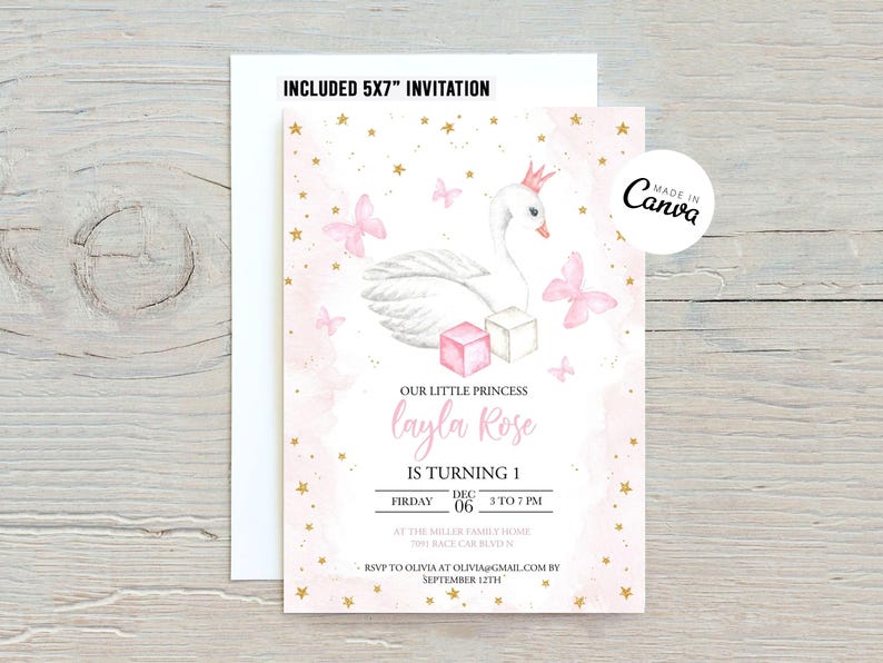 Swan Birthday Invitation, Swan Invitation, Swan Princess Invitation ...