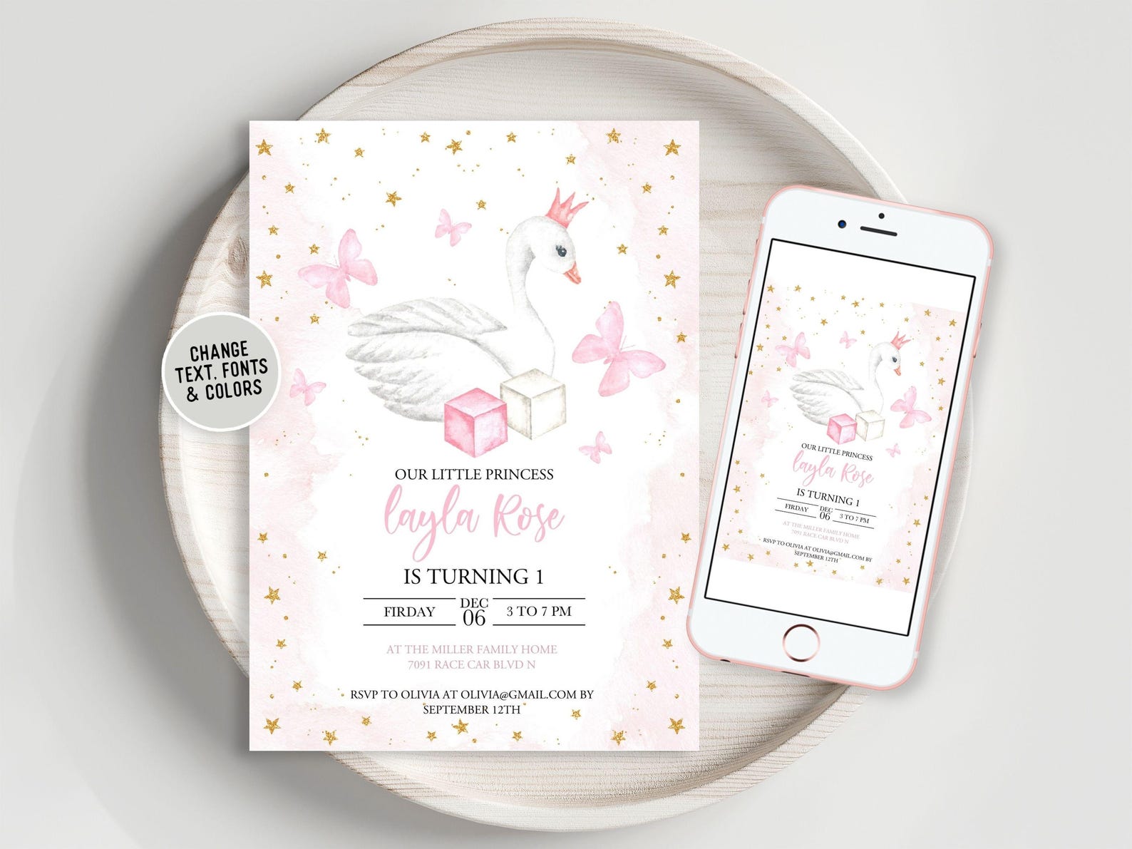 Swan Birthday Invitation, Swan Invitation, Swan Princess Invitation ...