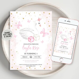 Swan Birthday Invitation, Swan Invitation, Swan Princess Invitation ...