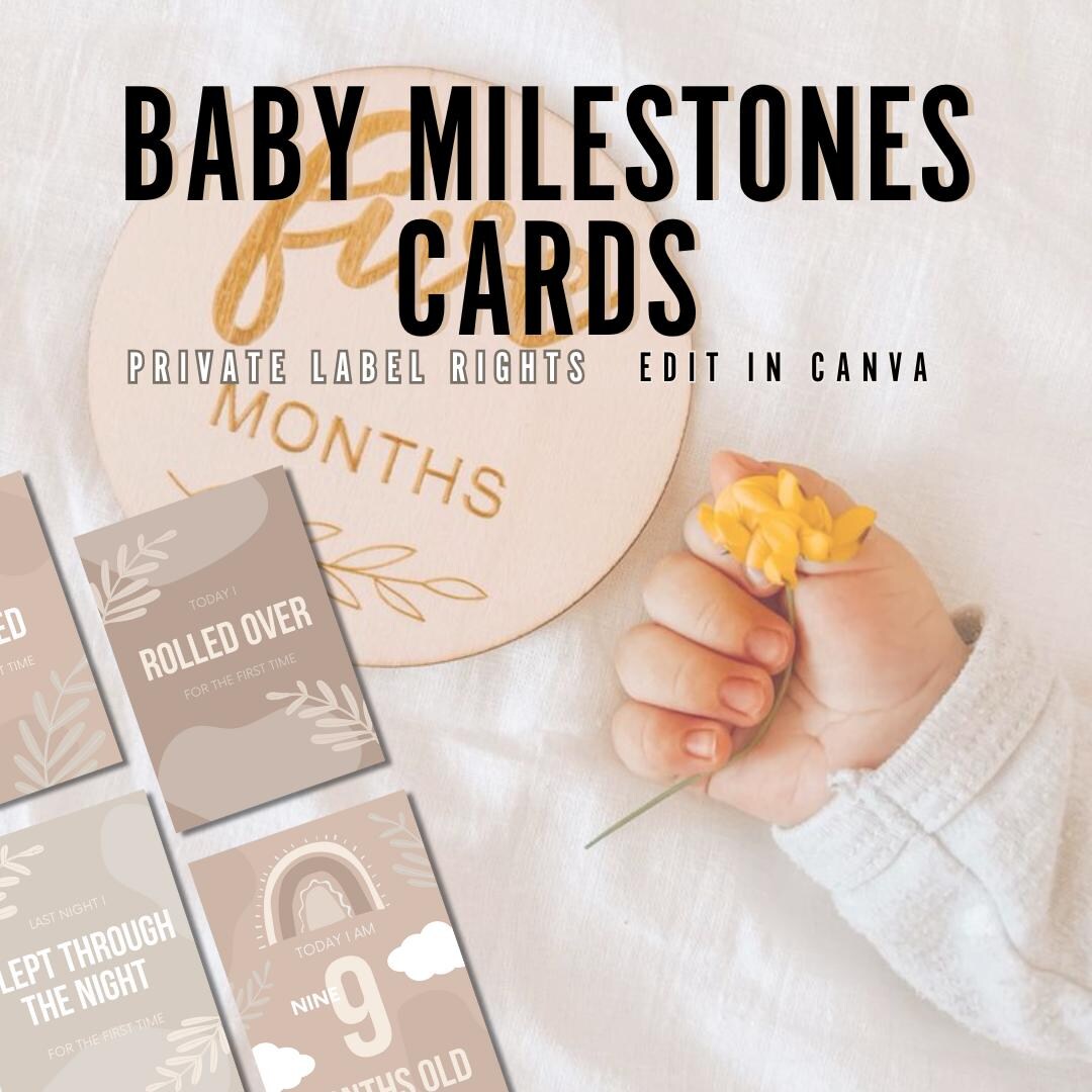 Baby Milestones Achievement Cards Tracker, Editable Canva PLR, Instant ...