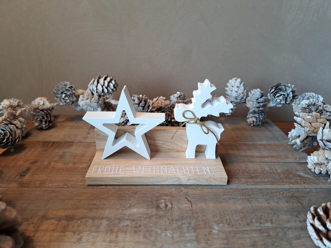 Raysin Deko Weihnachten Elch und Stern auf Holzleiste / Dekoration ...