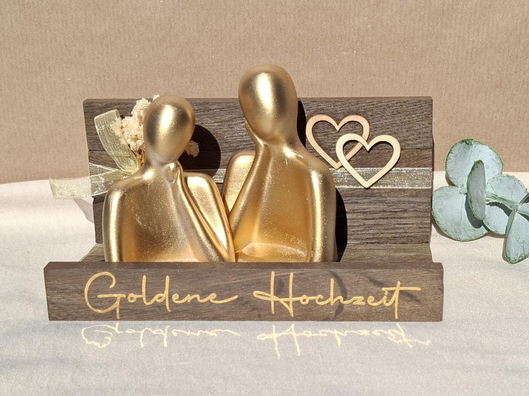 Geschenk goldene Hochzeit Jubiläum Raysin Figuren Mann und Frau goldfarben Dekoration ...