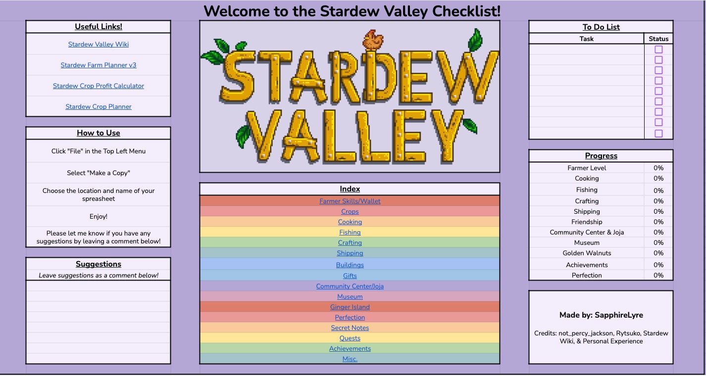 Ultimate Stardew Valley Spreadsheet - Etsy