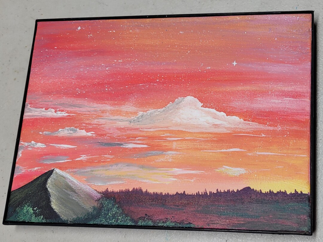 Small Acrylic Landscape Painting [framed |5×7in| Canvas Board] "pink ...
