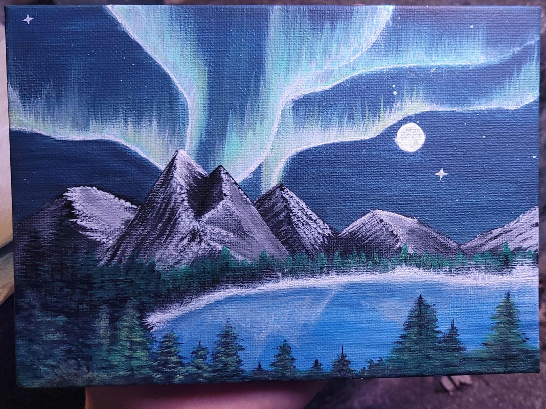 Small Aurora Borealis Acrylic Painting [frameless |5×7in| Canvas Board ...