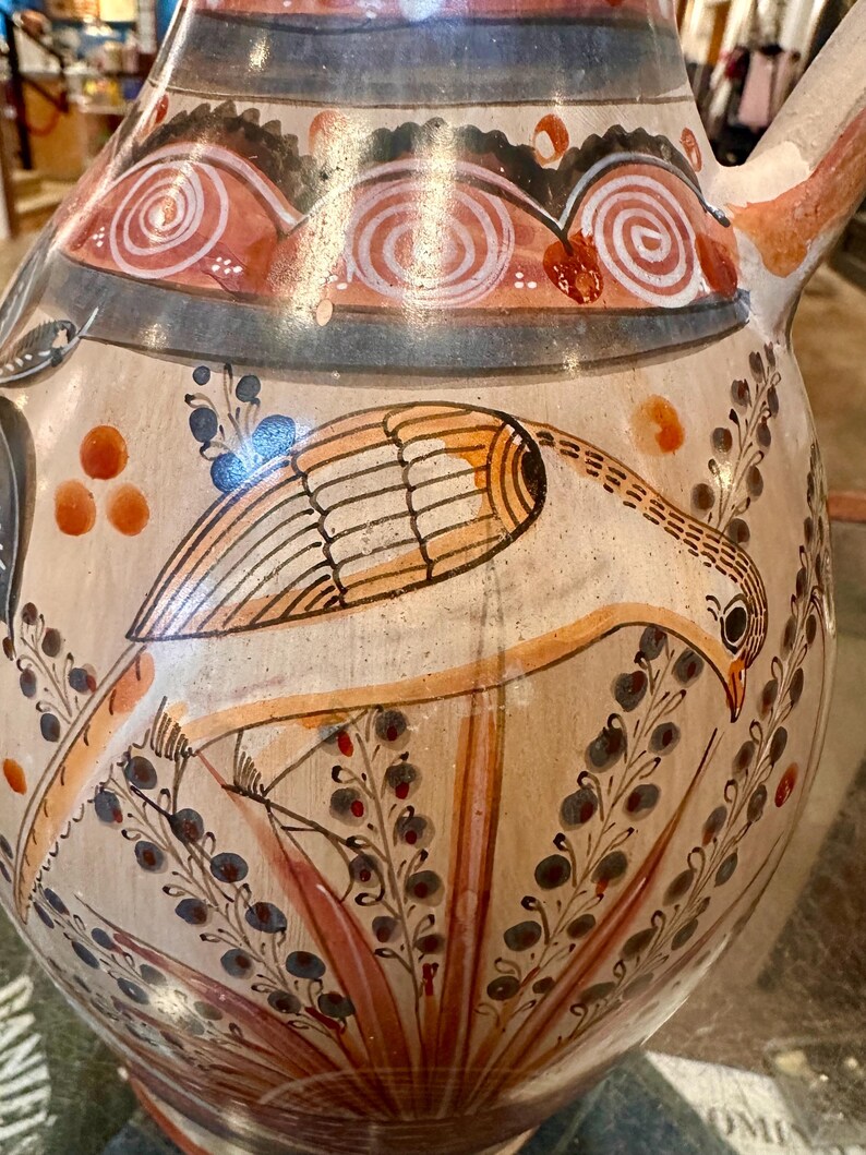 Large Tonal Mexican Pottery Water Pircher With Bird Folk Art - Etsy