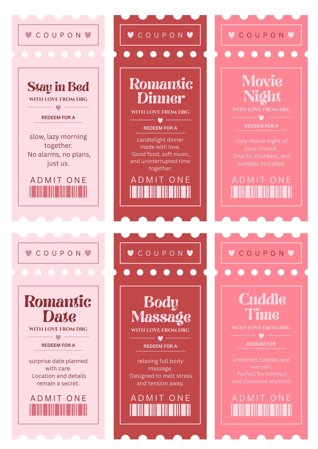 Editable Love Coupon Tickets, Romantic Gift for Couples (canva Template ...