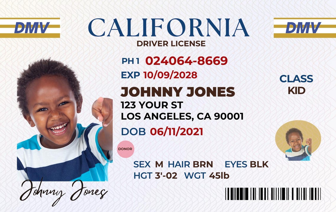 Kids Driver’s License Template – Personalized Printable ID for Pretend ...