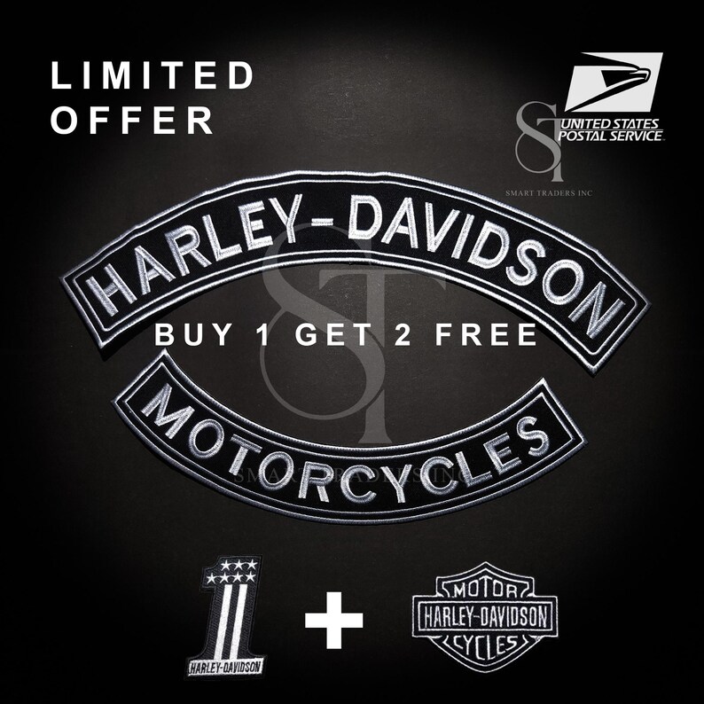 Harley Davidson Top Bottom Rocker Embroidery Patch Set Iron on Sew on ...