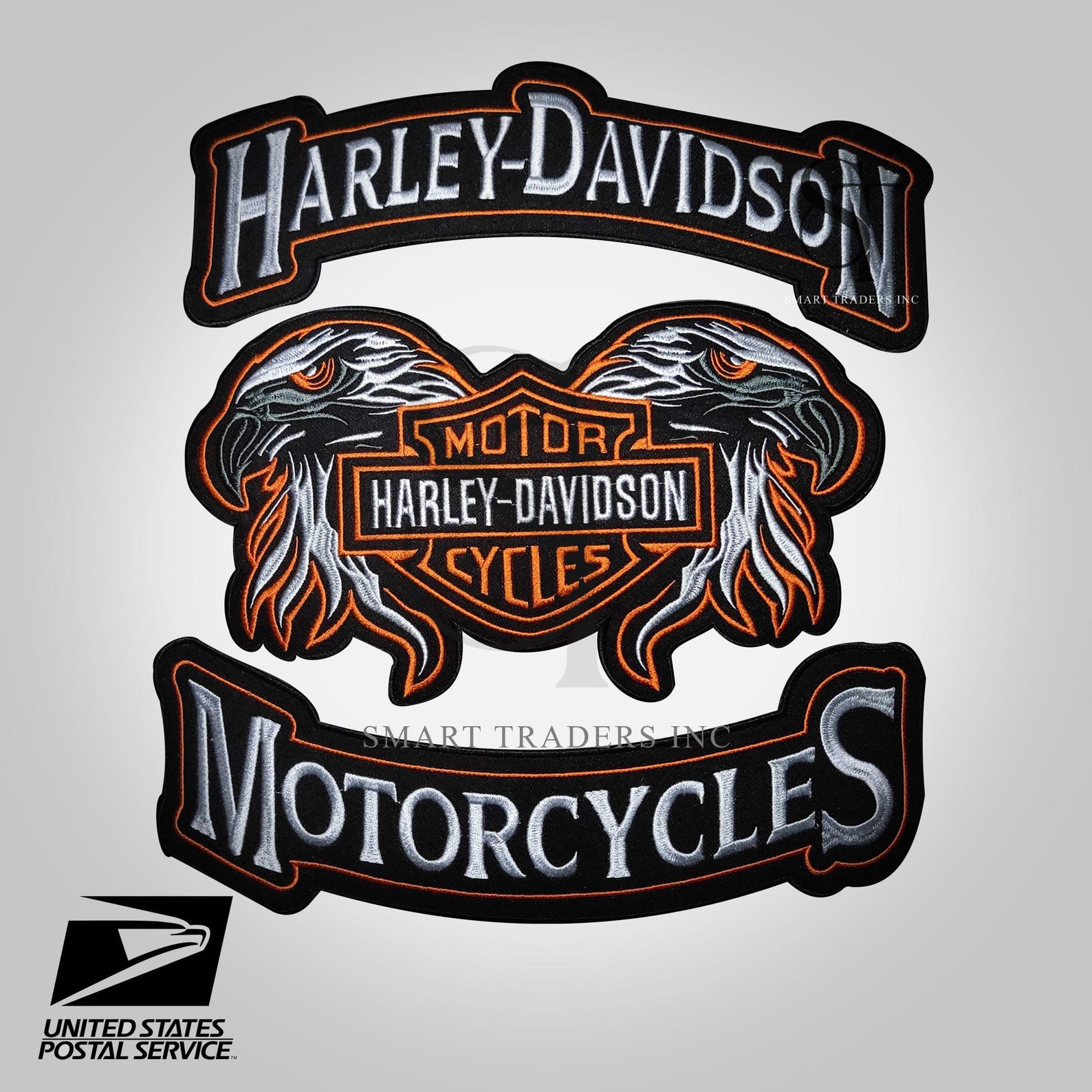 Harley Davidson Orange Double Eagle Embroidery Patch Set With Top ...