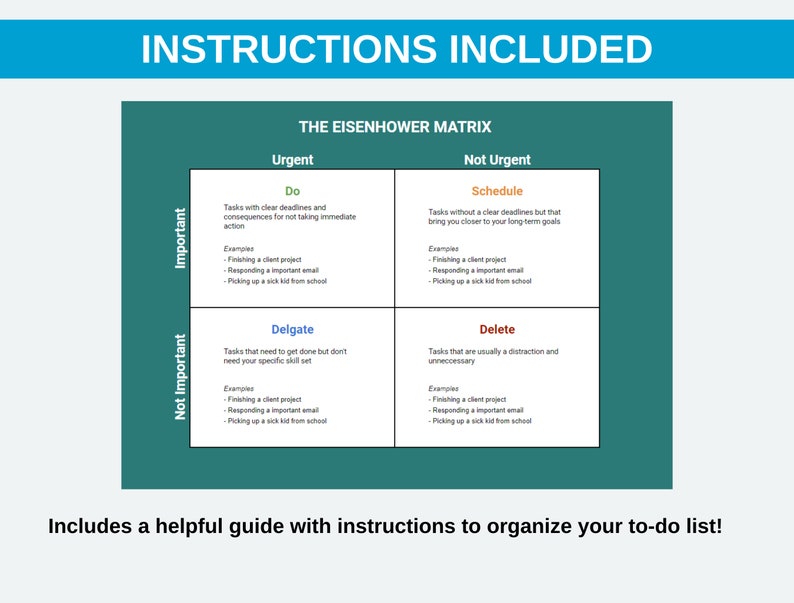 To-do Task List W/ Eisenhower Matrix Google Sheets Spreadsheet Template ...