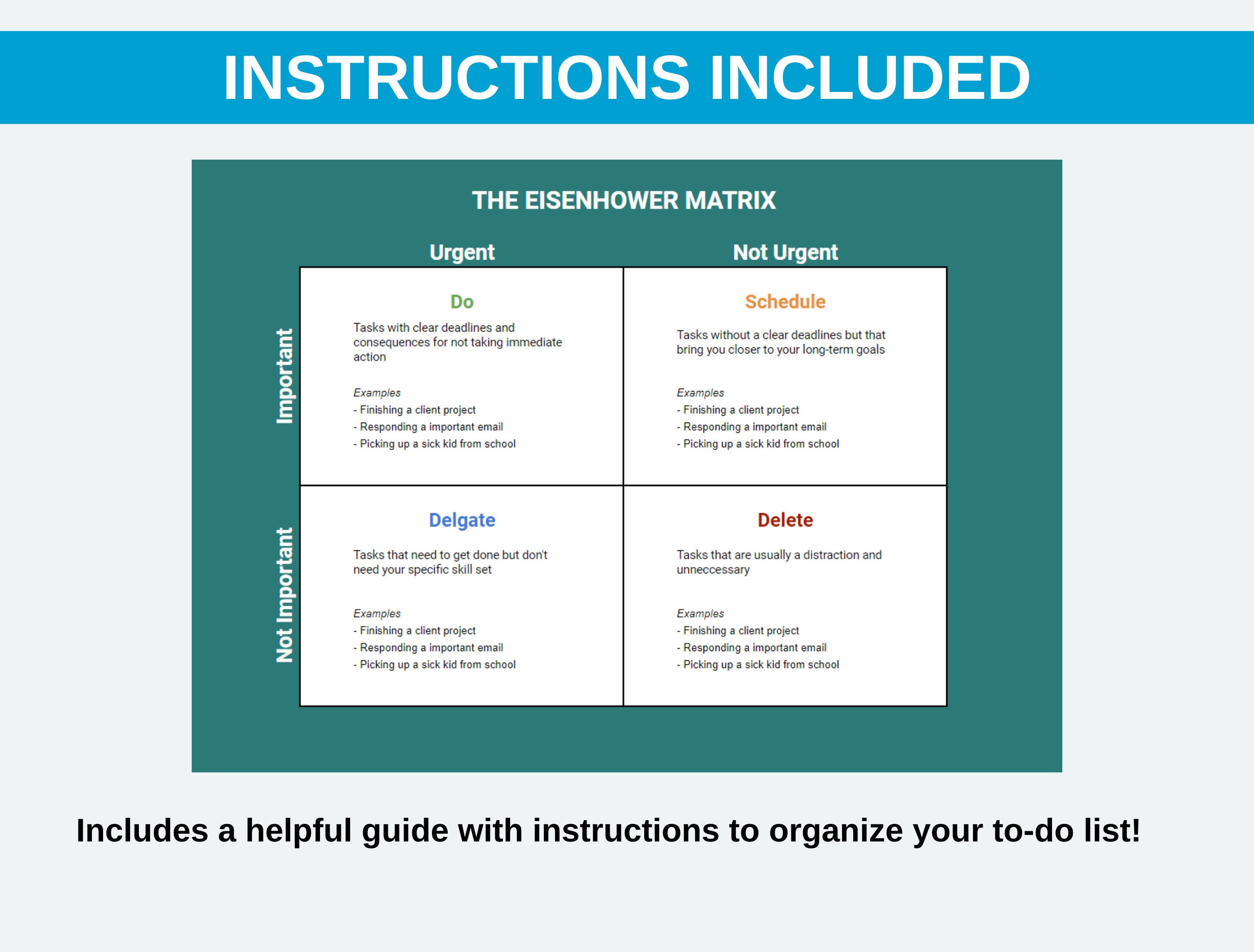 To-do Task List W/ Eisenhower Matrix Google Sheets Spreadsheet Template | Decision Matrix ...