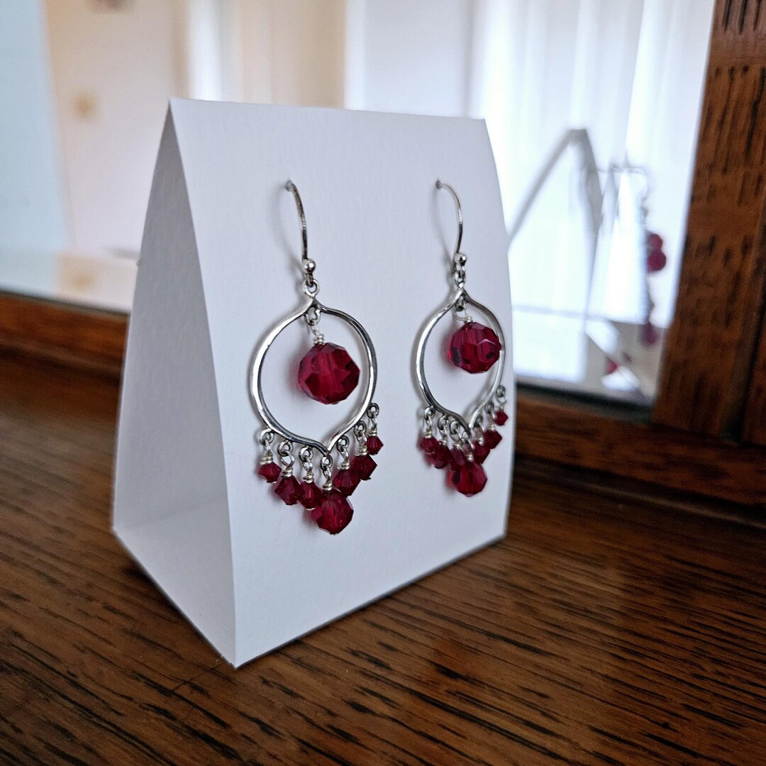 Swarovski Siam Red Crystal Earrings: Sterling Silver Dangle Jewelry ...
