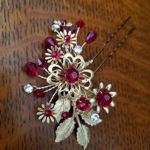 Red and Gold Hair Pin With Swarovski Crystals • Modern Tea Ceremony ...