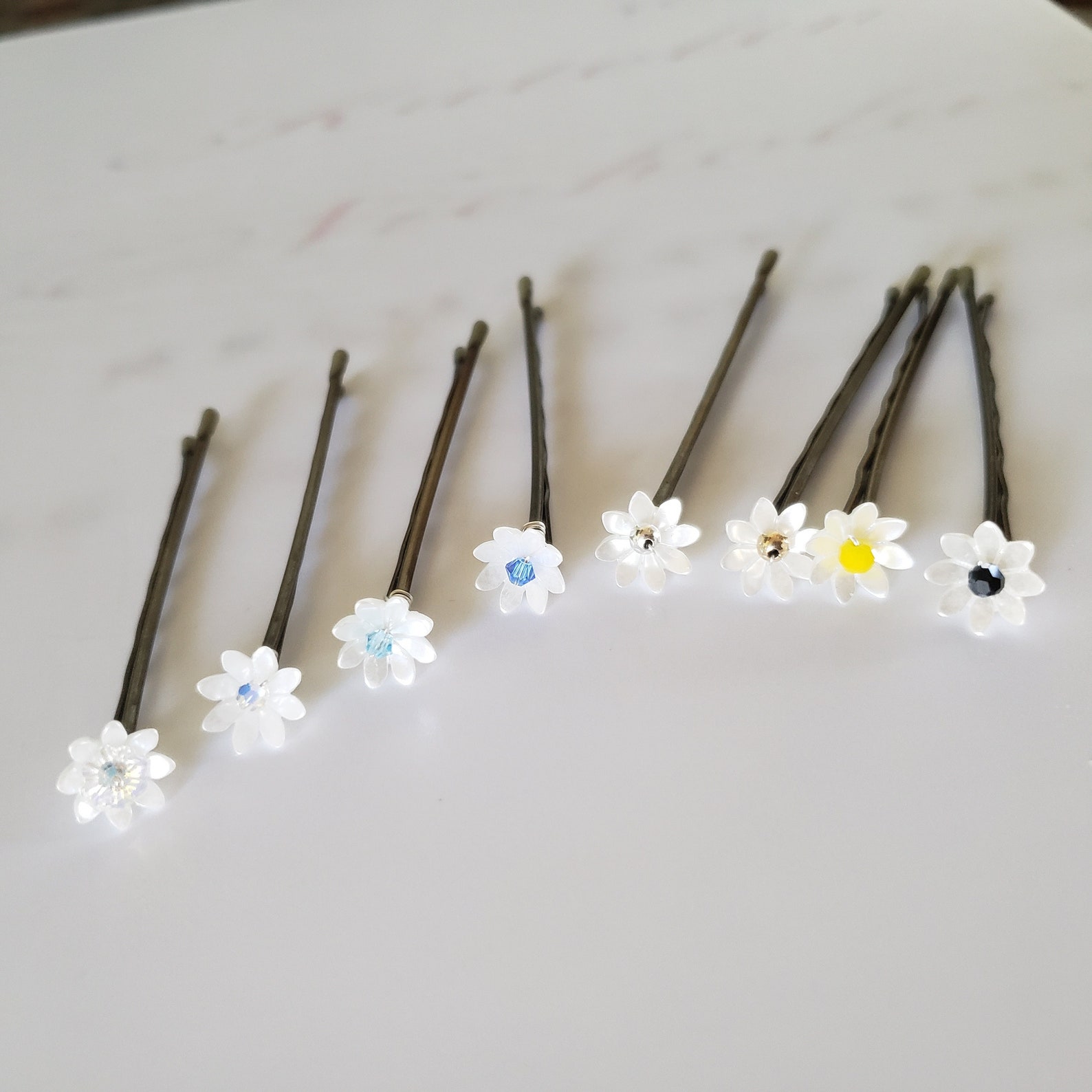 Daisy Hair Pins: Pearl White, Flower Girl Hair Accessories, Flower Hair ...