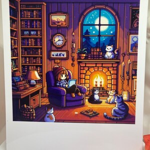 BOOKWORM CABIN/ Gaming Style Pixel Art, Books Cat Polaroid/ Autumn Vibe ...