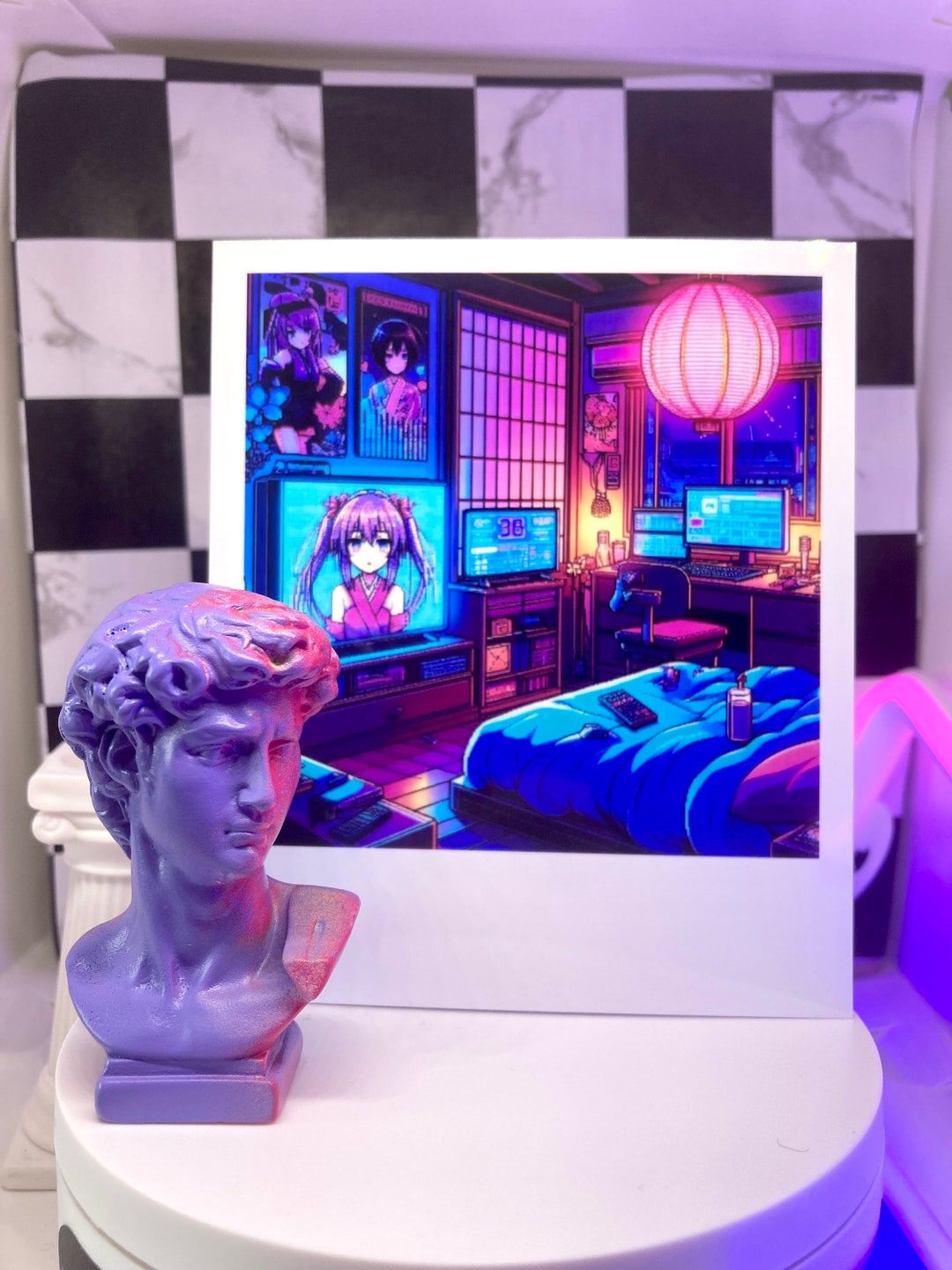 STUDY BREAK/ Anime Girl Retrowave Bedroom Polaroid/ Vaporwave Style ...