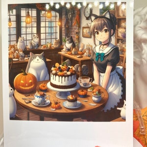 MAID CAT CAFE/ Anime Girl-themed Cat Cafe Polaroid/ Vintage Manga Style ...