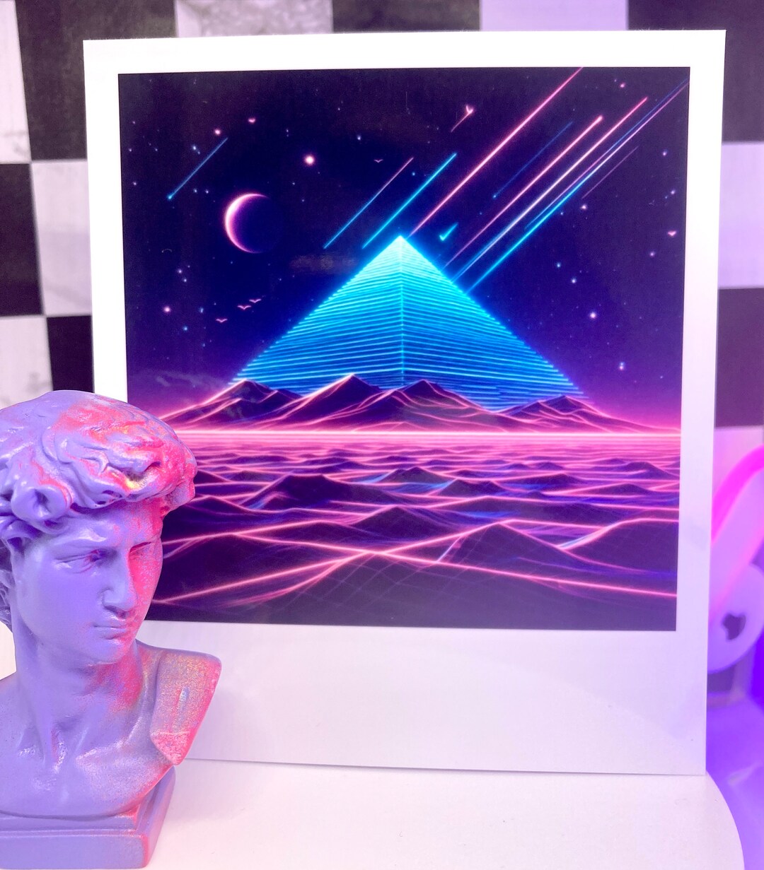 QUANTUM WORLDS/ Sci-fi Pyramid Structure Polaroid/ Vaporwave/ Retrowave ...